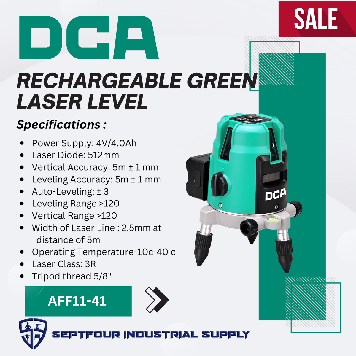 DCA Rechargeable Green Laser Level AFF11-41 — SEPTFOUR INDUSTRIAL SUPPLY