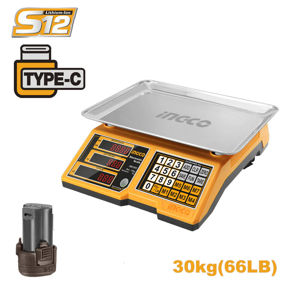 Ingco 30KG Li-Ion Cordless Scale CES1301 — SEPTFOUR INDUSTRIAL SUPPLY