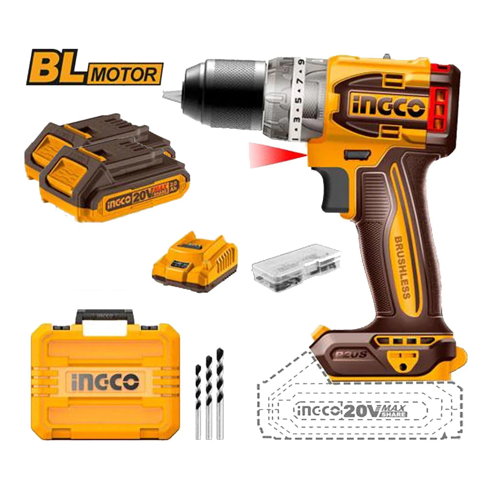 Ingco 20V Li-Ion Cordless Compact Impact Drill Brushless CIDLI20602 ...