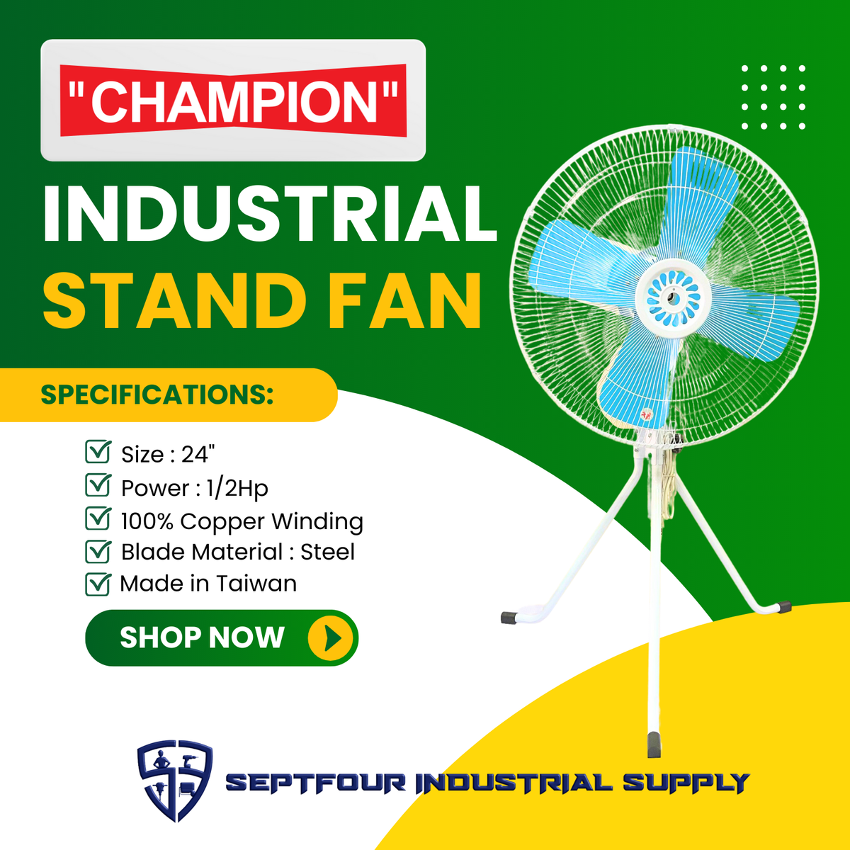 Champion Industrial Stand Fan (Made in Taiwan) — SEPTFOUR INDUSTRIAL SUPPLY