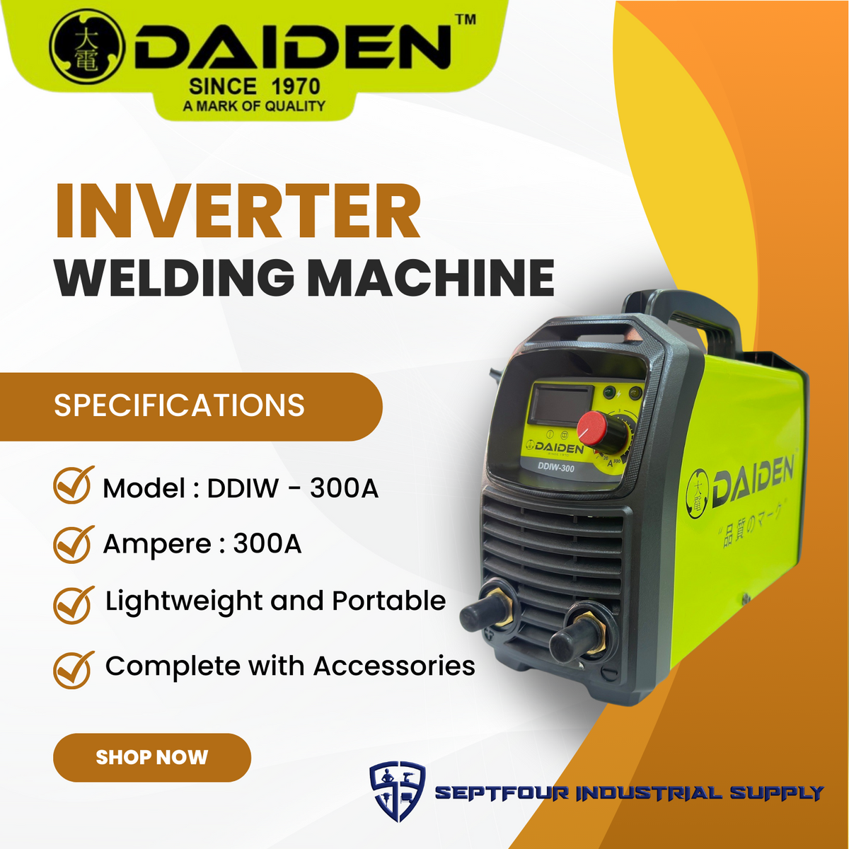 Daiden DC Inverter Welding Machine DDIW-300A — SEPTFOUR INDUSTRIAL SUPPLY