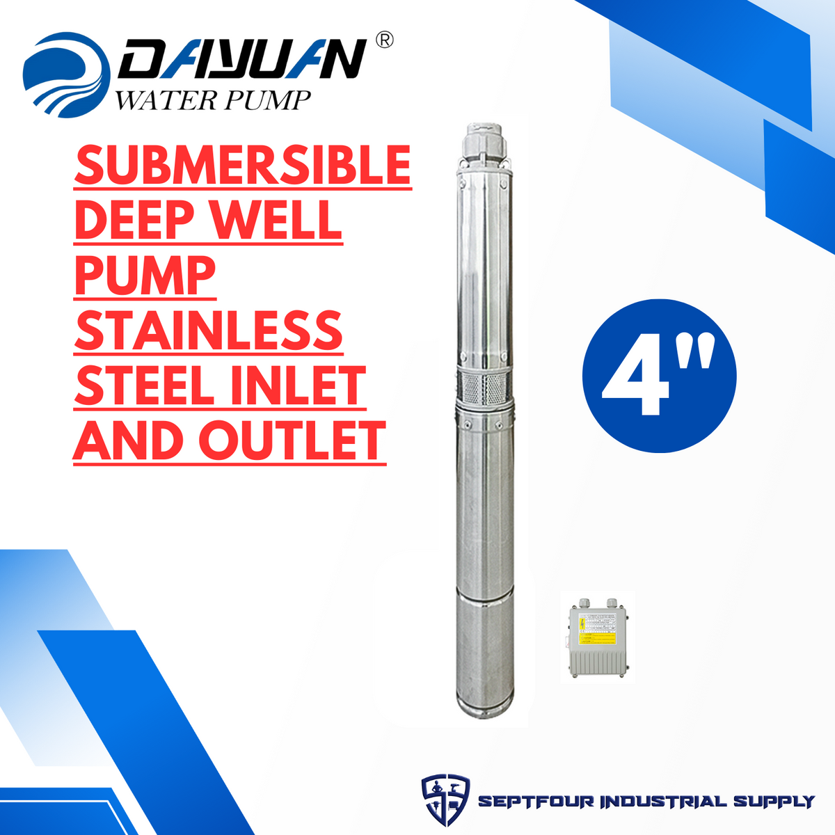 Dayuan 4" Submersible Deep Well Pump Stainless Steel Inlet and Outlet ...