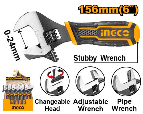 Ingco 2-in-1 Stubby Adjustable Wrench HADWS088 — SEPTFOUR INDUSTRIAL SUPPLY