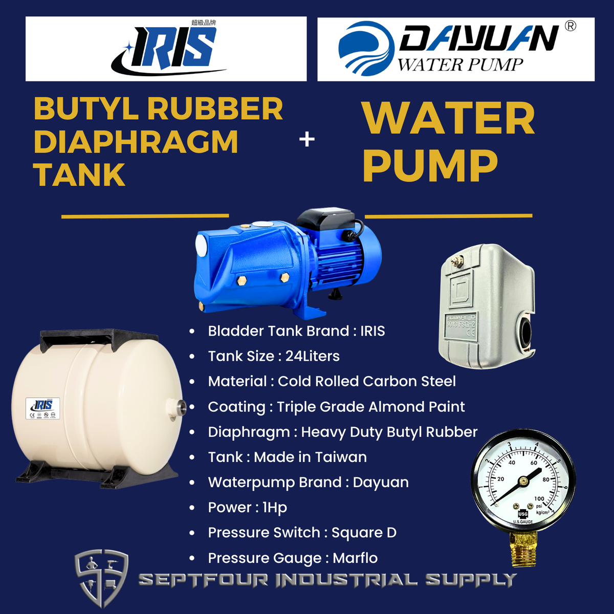 DAYUAN 1HP JET waterpump with Horizontal Bladder /Butyl Rubber Diaphra ...