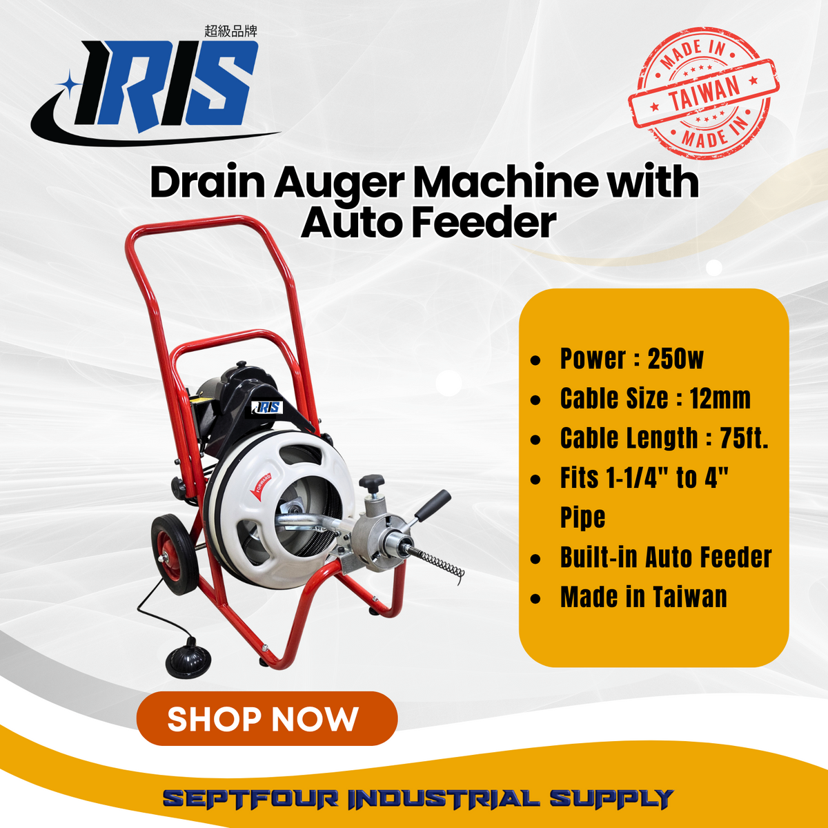 IRIS Declogging/Drain Auger Drum Pipe Machine with Auto Feeder - Made ...