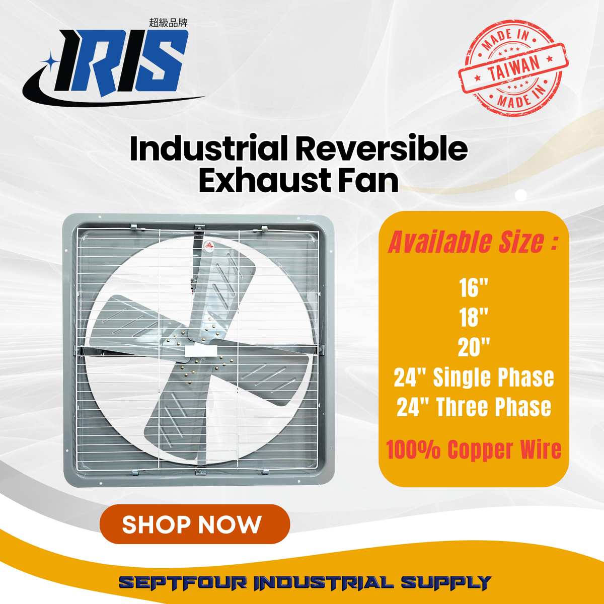 IRIS All Metal Industrial Reversible Exhaust Fan - Made in Taiwan ...