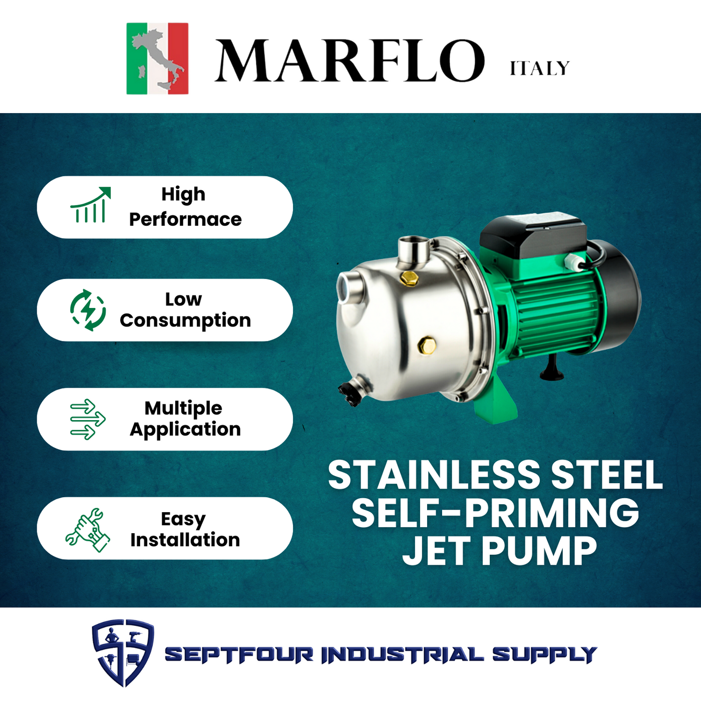 Marflo Stainless Head Water Pump 1HP MF-TJS100 — SEPTFOUR INDUSTRIAL SUPPLY