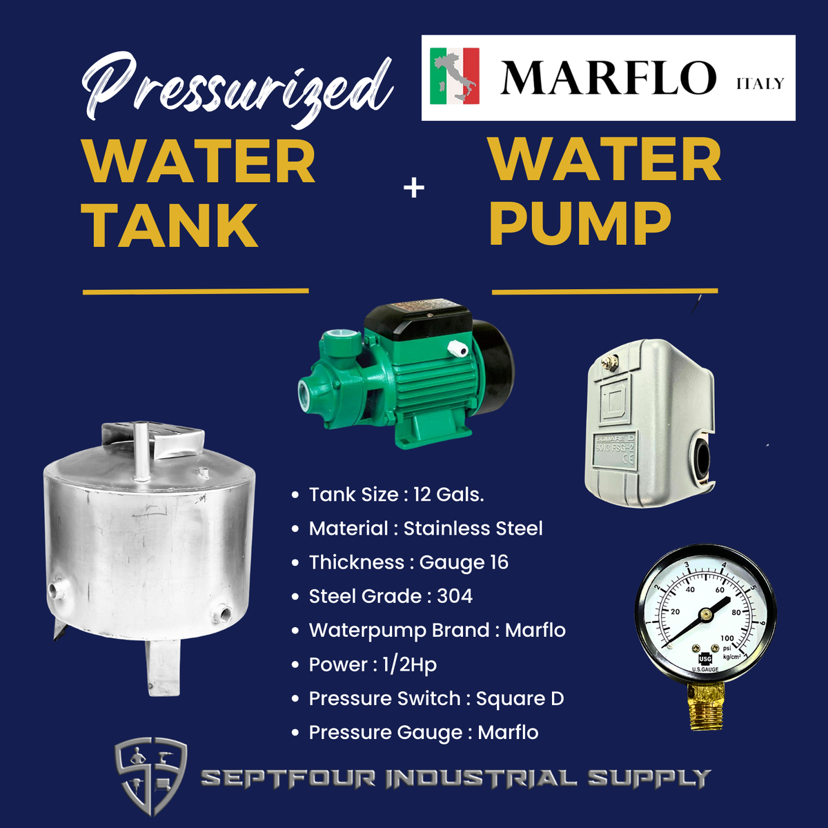 Marflo 1/2HP or 1Hp JET Waterpump with Stainless Steel Pressurized Tan ...