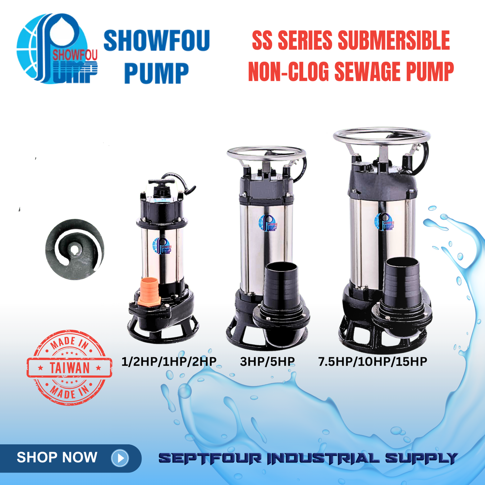 SHOWFOU (SS) Series Submersible Non-Clog Sewage Pump Made in Taiwan 不阻 ...