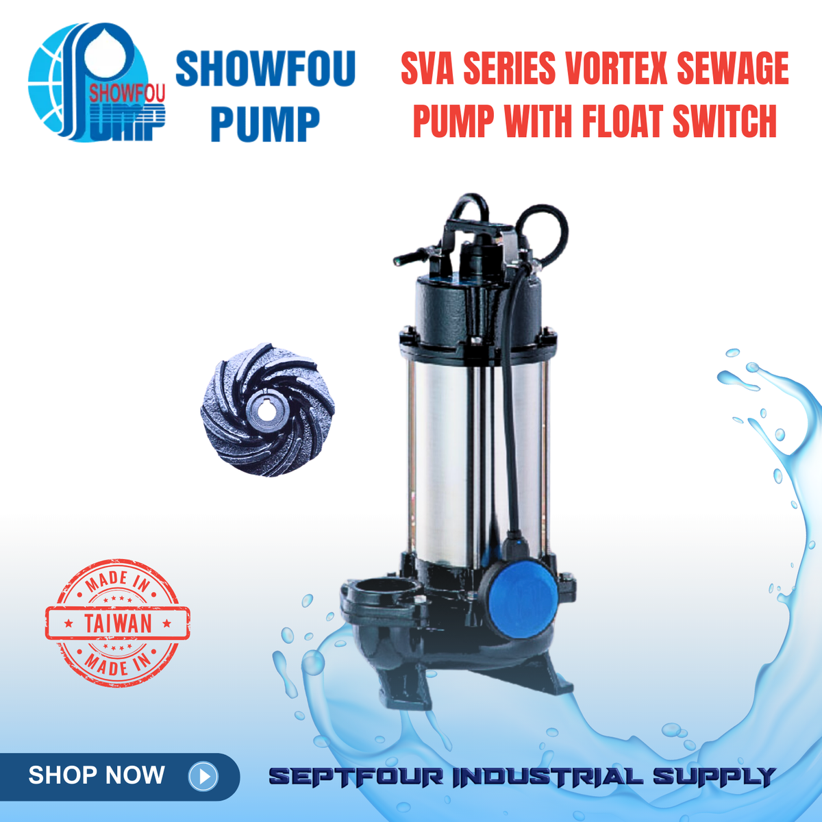 SHOWFOU (SVA) series Vortex Sewage Pump with Mac 3 Float Switch - Made ...