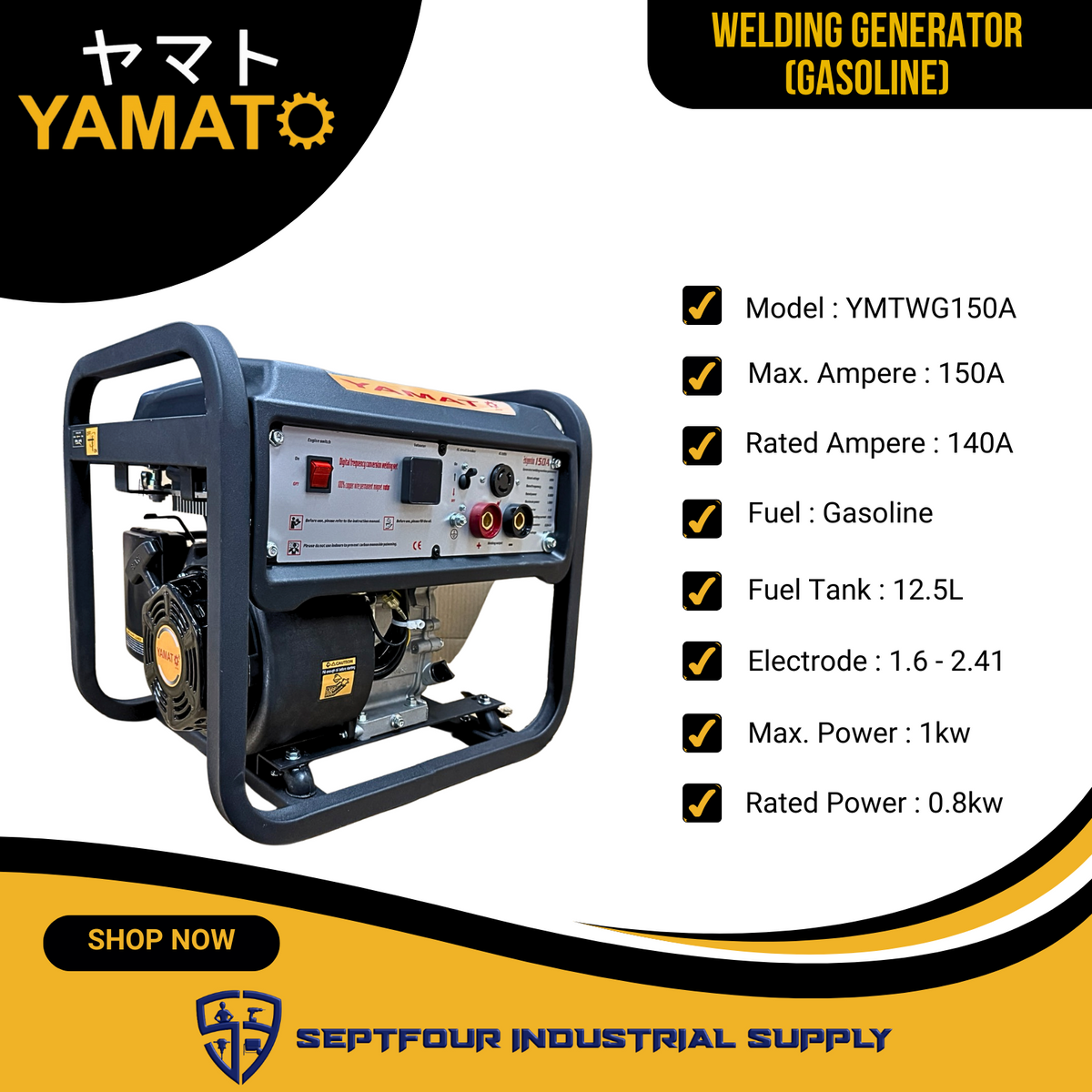 Yamato Gasoline Welding Generator YMTWG150A — SEPTFOUR INDUSTRIAL SUPPLY