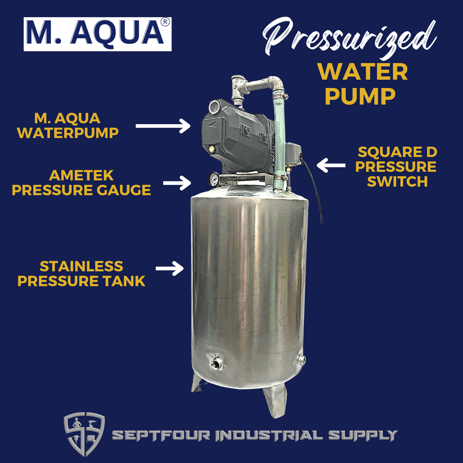 M. Aqua 1Hp JET Waterpump with Stainless Steel Pressurized Tank (set ...